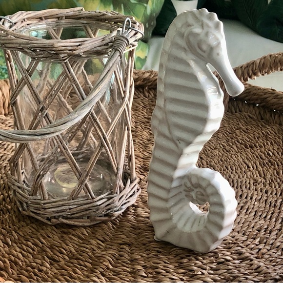 Accents | New Rattan Glass Hurricane Ceramic Seahorse | Poshmark